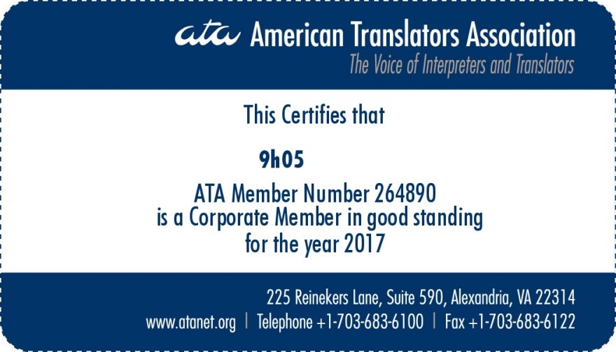 Ata American Translators Association 9h05 International
